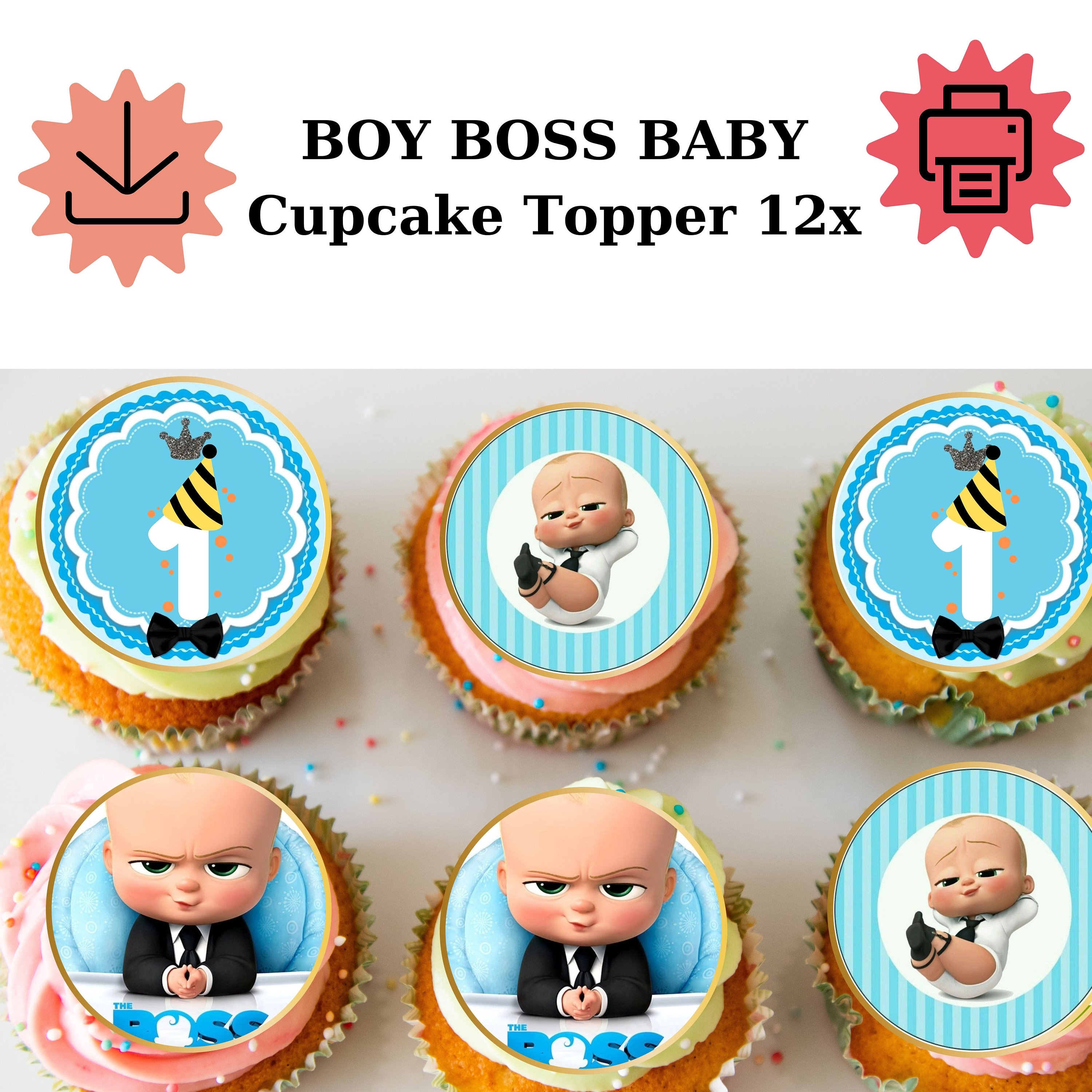 12 Pcs Boss Baby,cupcake Topper, 1age,,digital Printable,birthday Boys ...