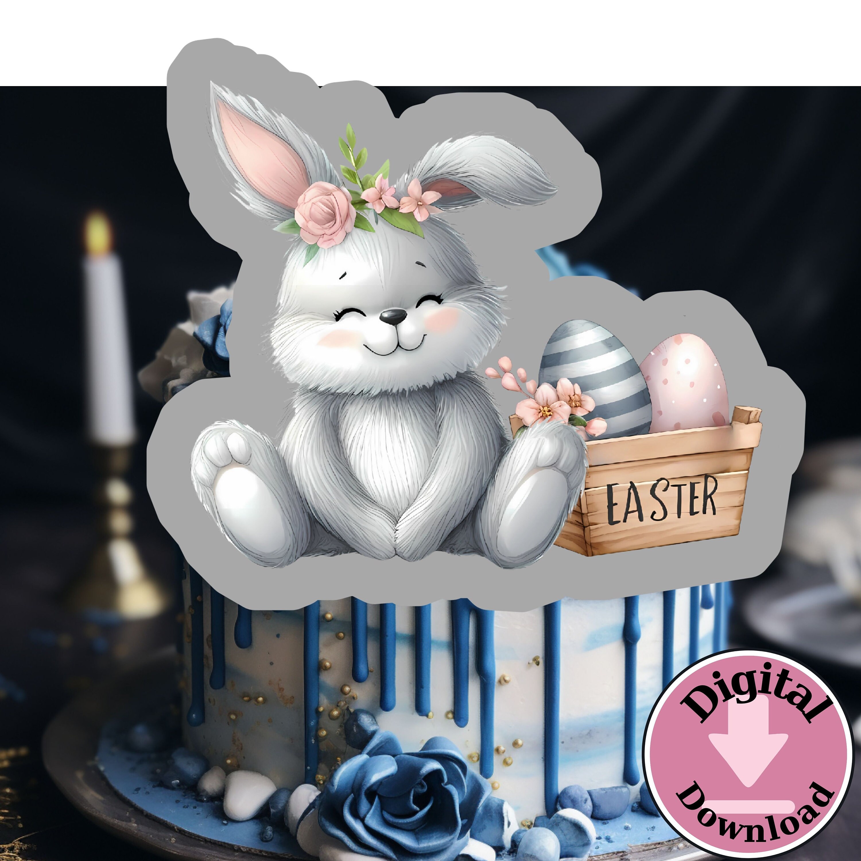 Printable Easter Topper, Cake Topper Digital,print at Home, Bunny Happy ...