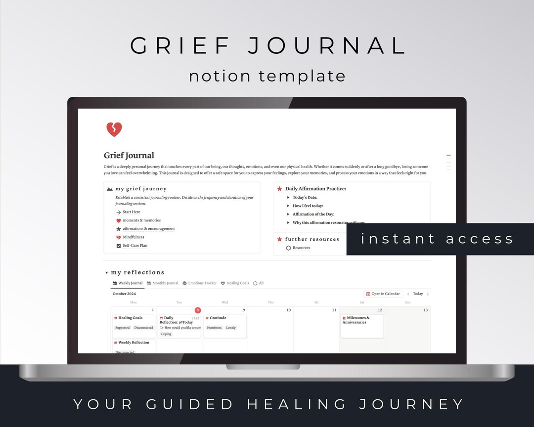 Grief Journal Notion Template | Guided Healing Workbook | Mindfulness ...