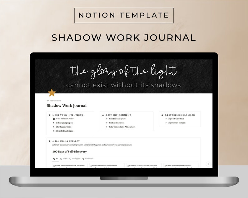 Shadow Work Notion Template | Minimalist Introspective Journal ...