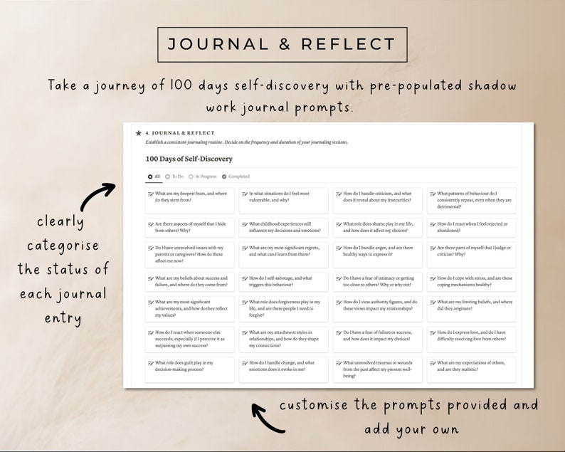 Shadow Work Notion Template | Minimalist Introspective Journal ...