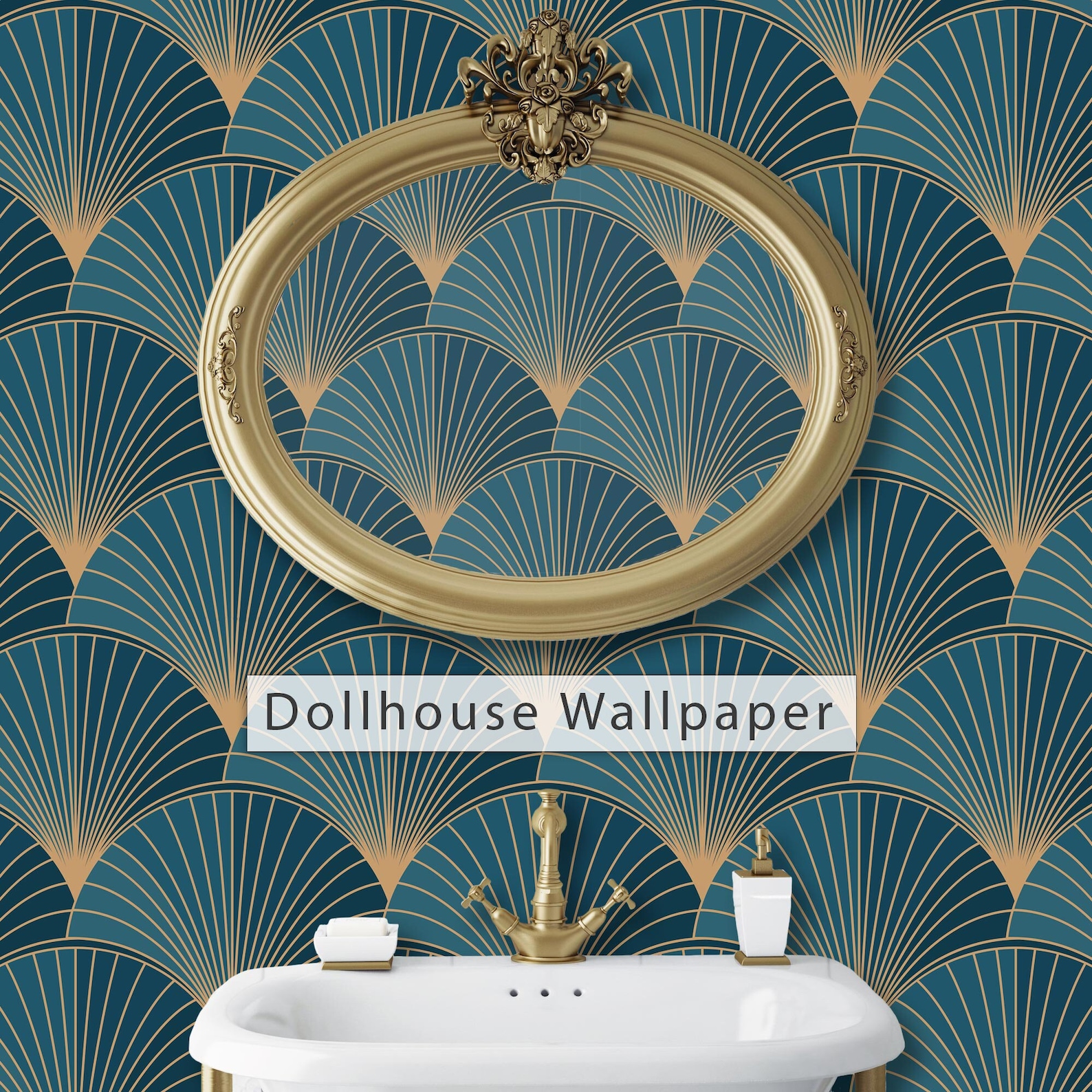 Dollhouse Wallpaper Art Deco Wallpaper Blue and Gold Antique - Etsy