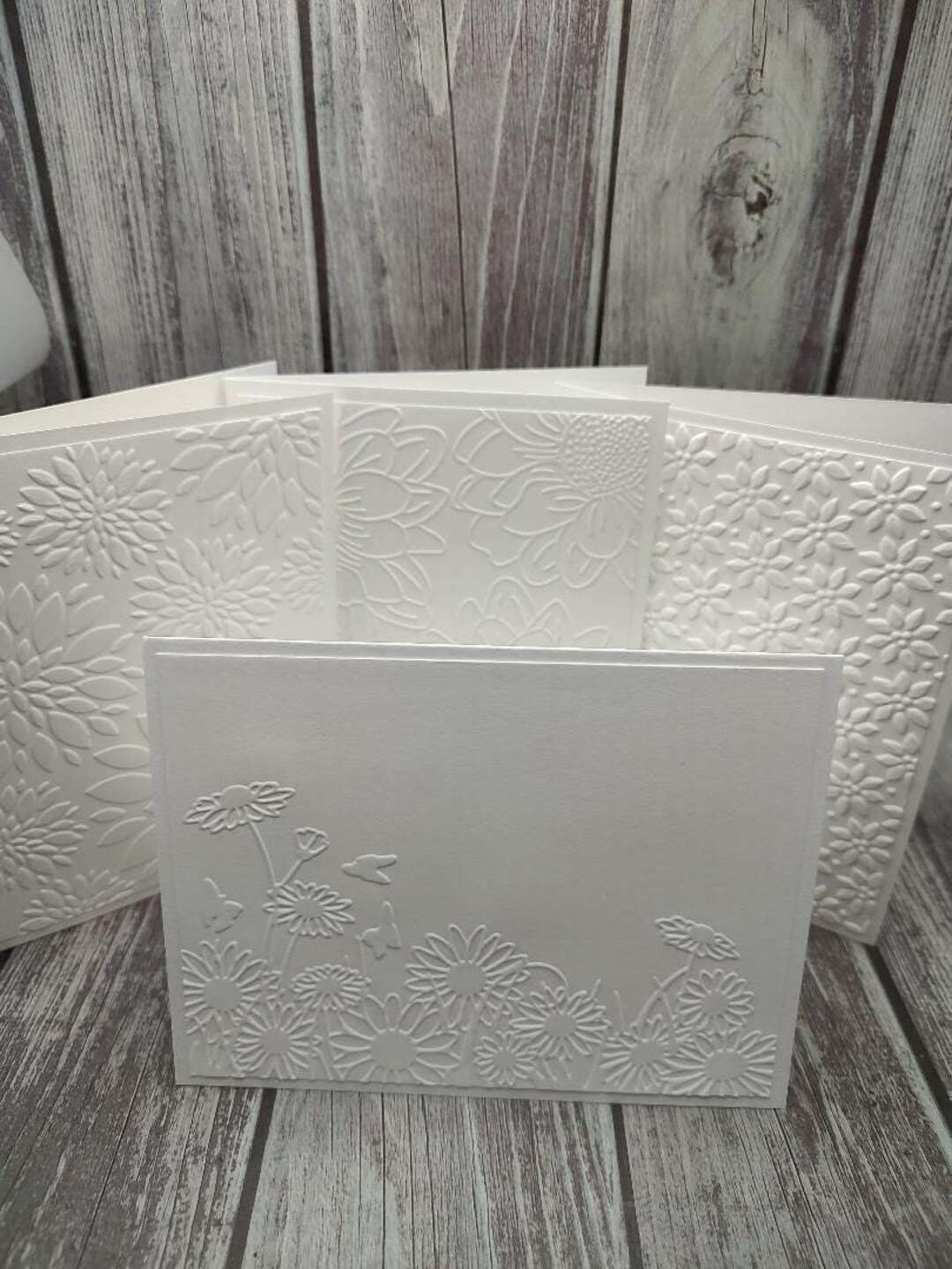 Set Flower + Leaves Blank Cards, Set/6, White Embossed Greeting Cards ...