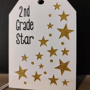 Class Gift Tags Glitter Stars, 2nd Grade Star, Any Grade, Embossed ...