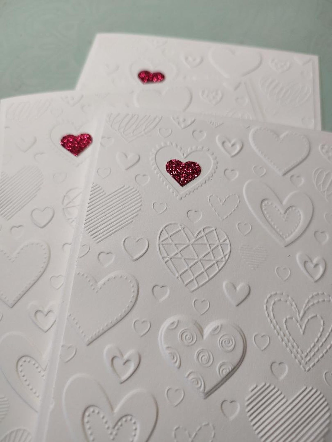Heart Cards, Set/6, White Embossed Greeting Cards, All Occasion, Thank ...