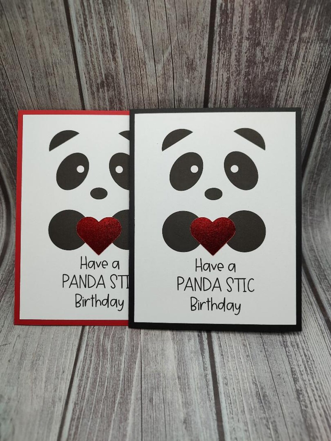 Handmade Panda Birthday Card: 'pandastic' With Red Heart, 2 Colors - Etsy