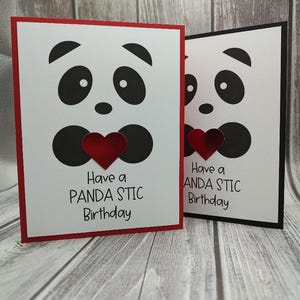 Handmade Panda Birthday Card: 'pandastic' With Red Heart, 2 Colors - Etsy