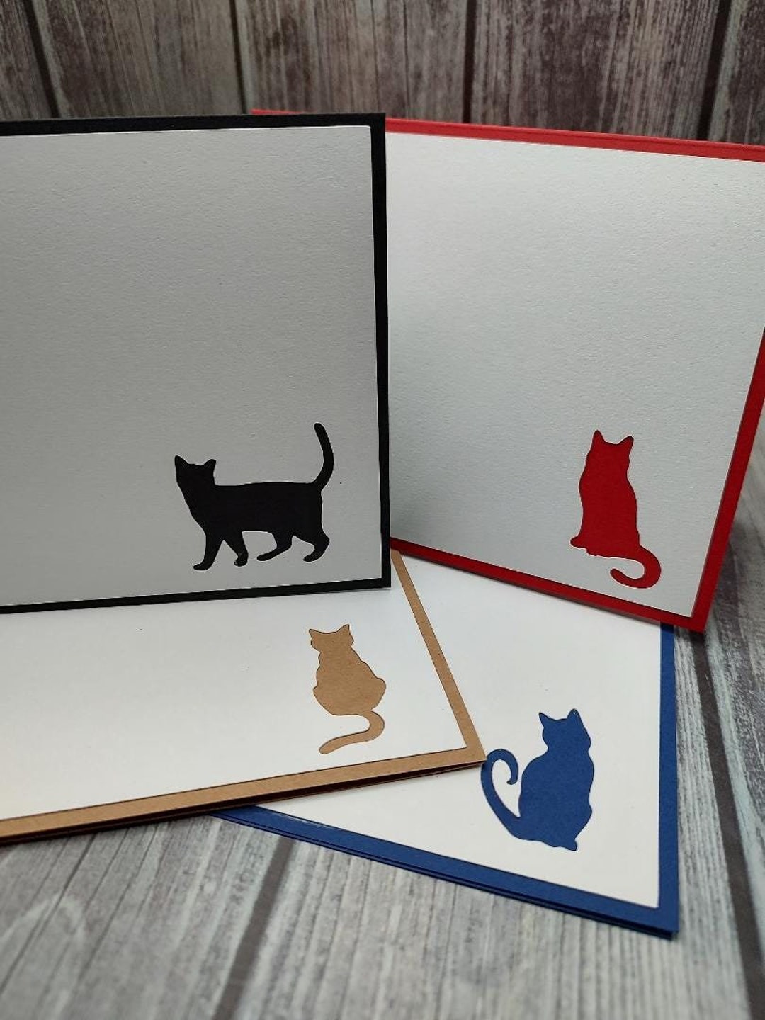 Cat Note Cards - Set of 4 - Blank Inside - Cat Silhouettes - 4 Colors ...
