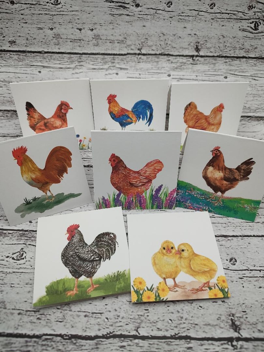 Chicken Note Card Set: Farmhouse Hen & Chick Designs, Watercolor Style ...