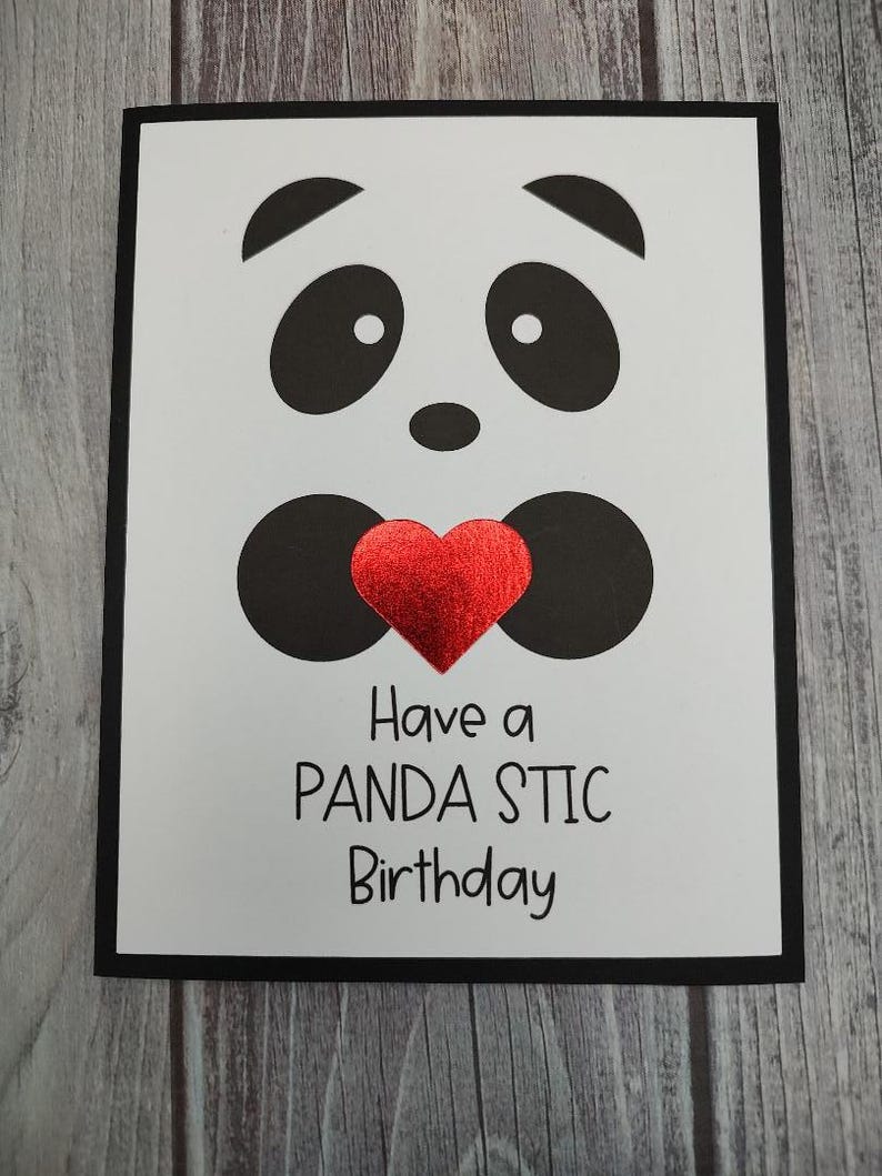 Handmade Panda Birthday Card: 'pandastic' With Red Heart, 2 Colors - Etsy