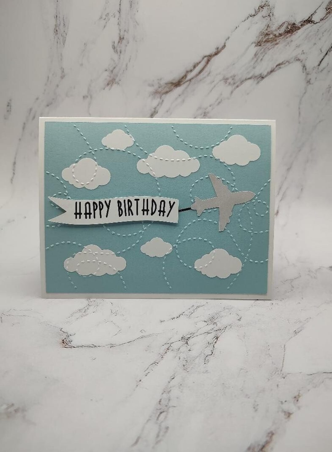 Happy Birthday Flying Plane With Clouds Birthday Card Birthday Banner ...