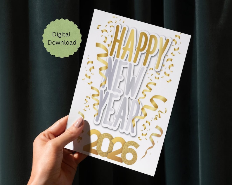 New Year 2026 Card (digital Download), 4X6 In, Print at Home, Celebrate ...