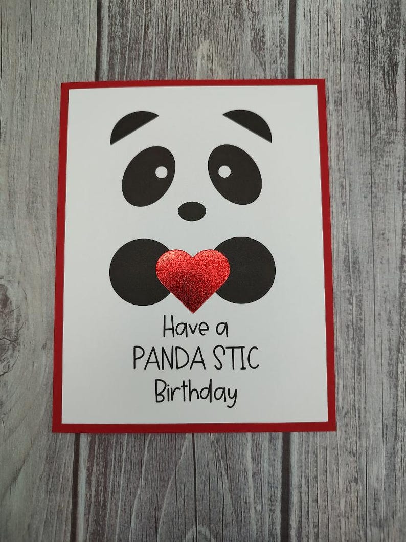 Handmade Panda Birthday Card: 'pandastic' With Red Heart, 2 Colors - Etsy