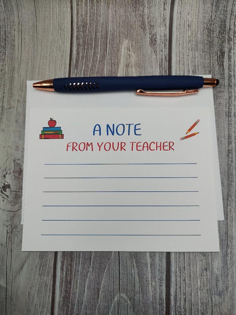 Teacher Note Cards – Colorful Pencils, Apples, Books (printable ...