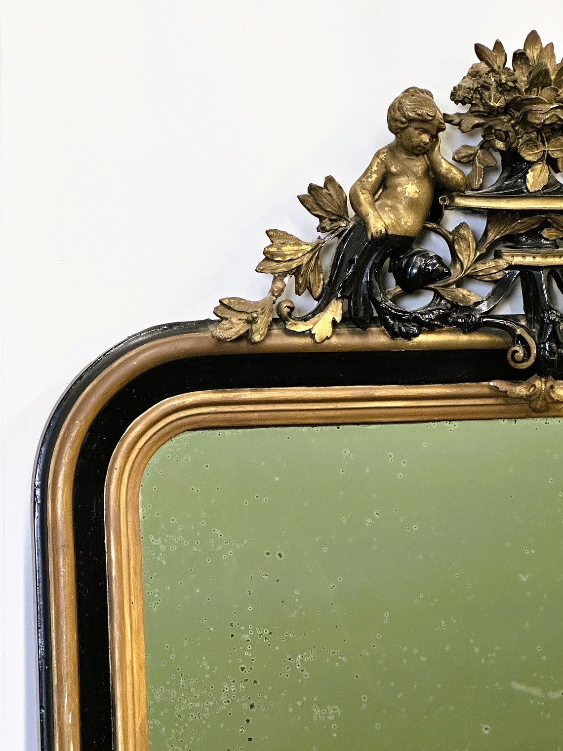 Antique 1800s Black and Gold Mirror With Cupid , France 1800s. - Etsy