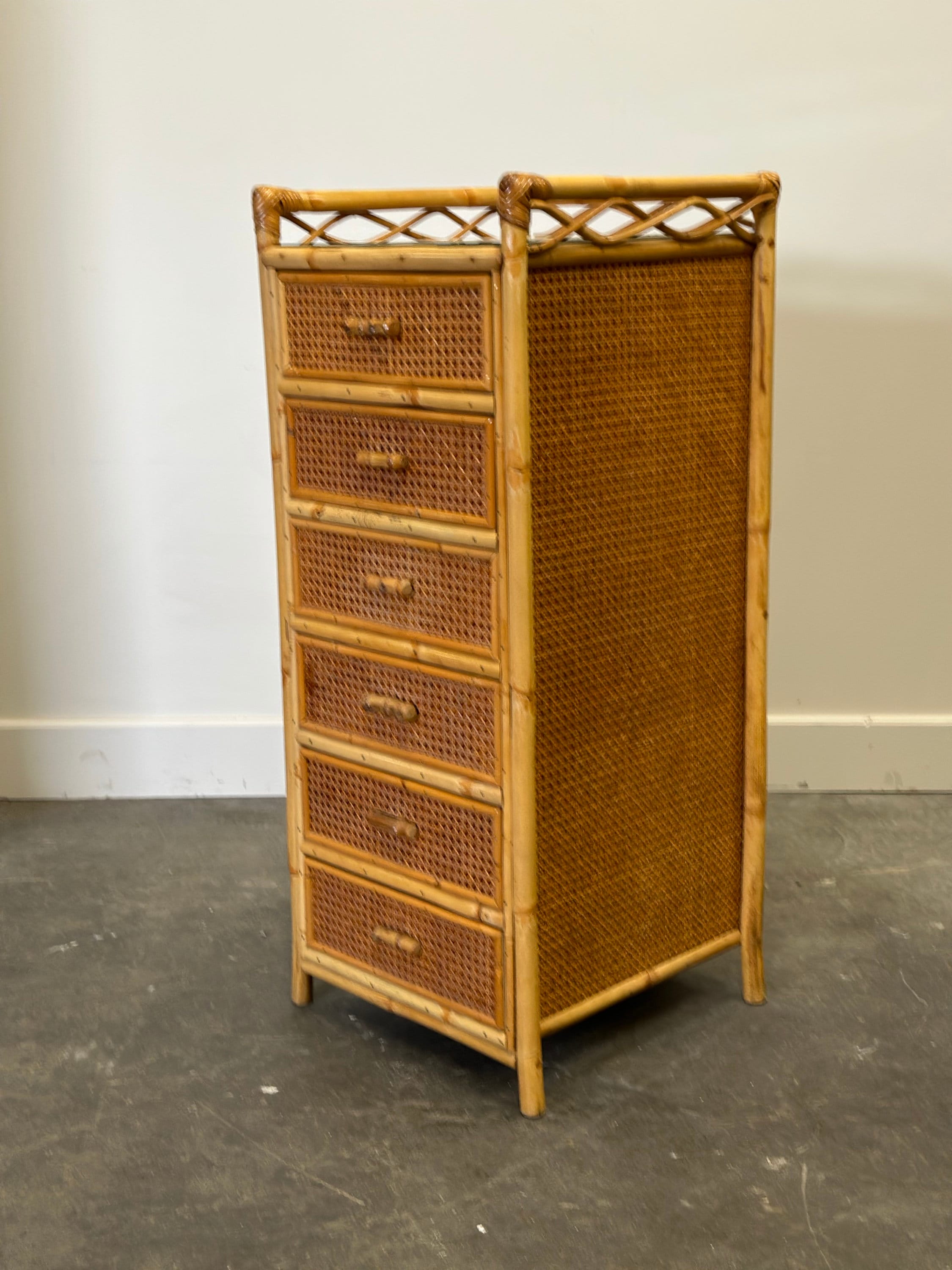 Mid-century Rattan Highboy / Tallboy Chest of Drawers by - Etsy