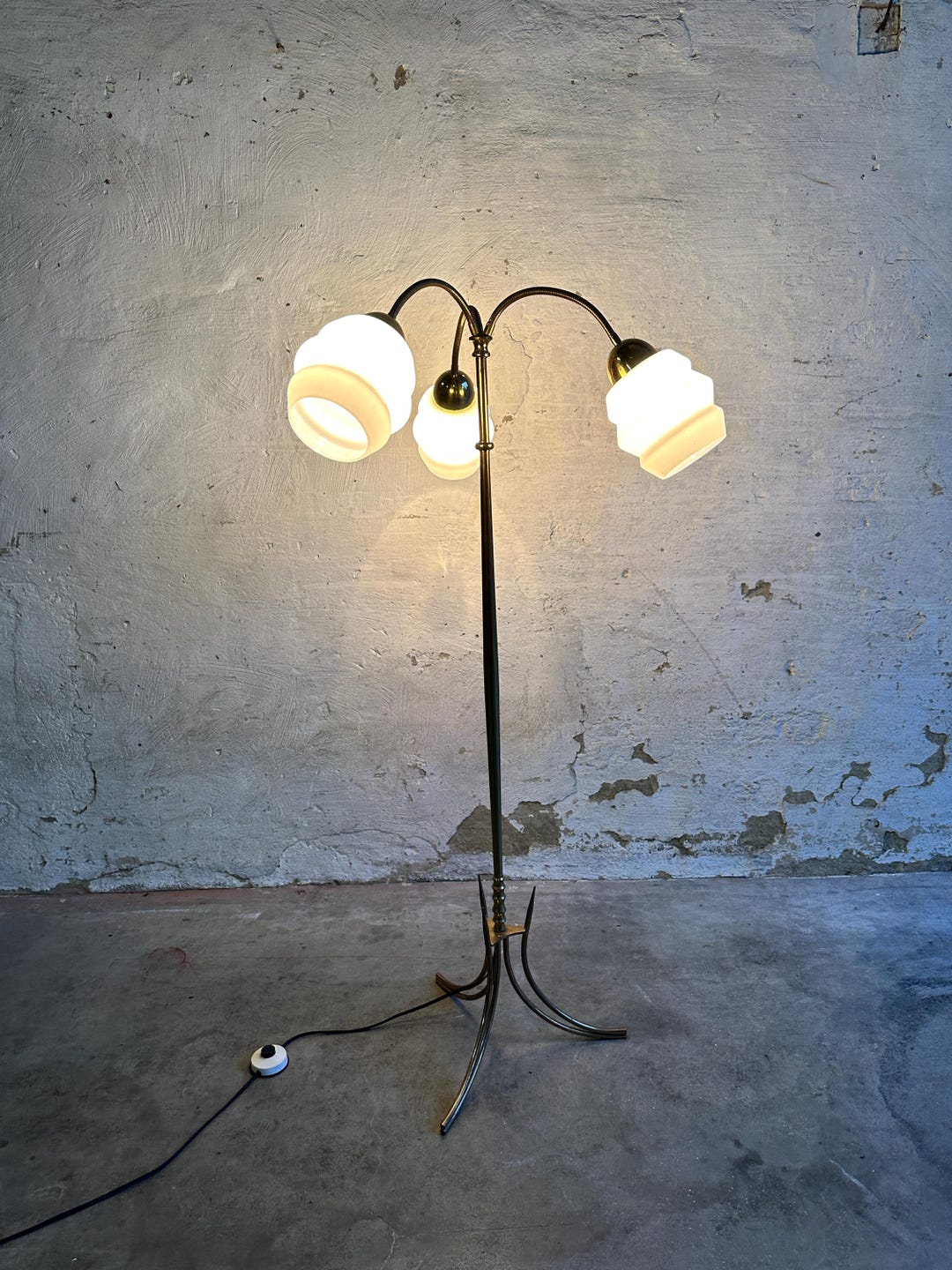 Art Deco Floor Lamp With 3 Opaline Shades, France - Vintage Midcentury ...