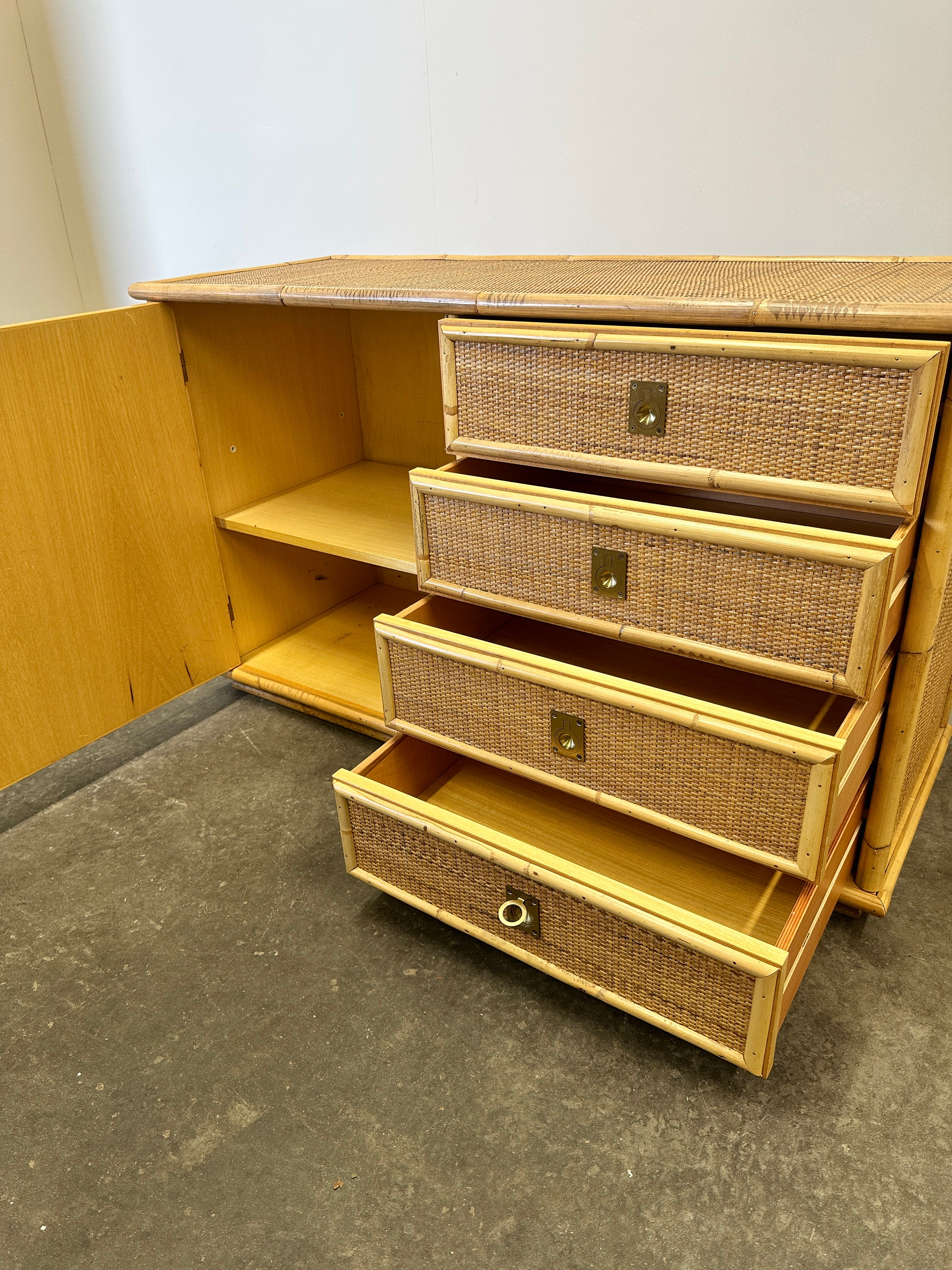 Midcentury Bamboo, Rattan and Brass Cabinet / Commode by Dal Vera ...