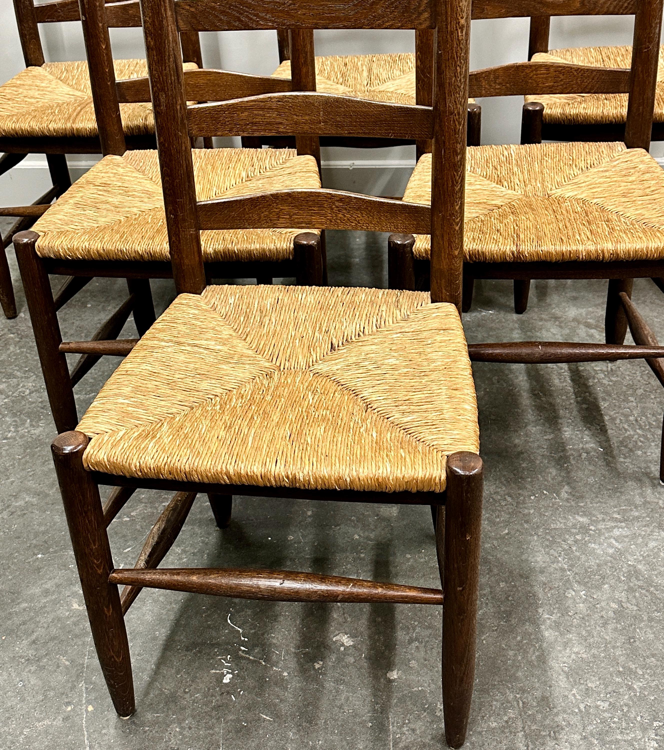 Set of 6 French Primitive Shaker Style Oak Farmhouse Country Ladderback ...