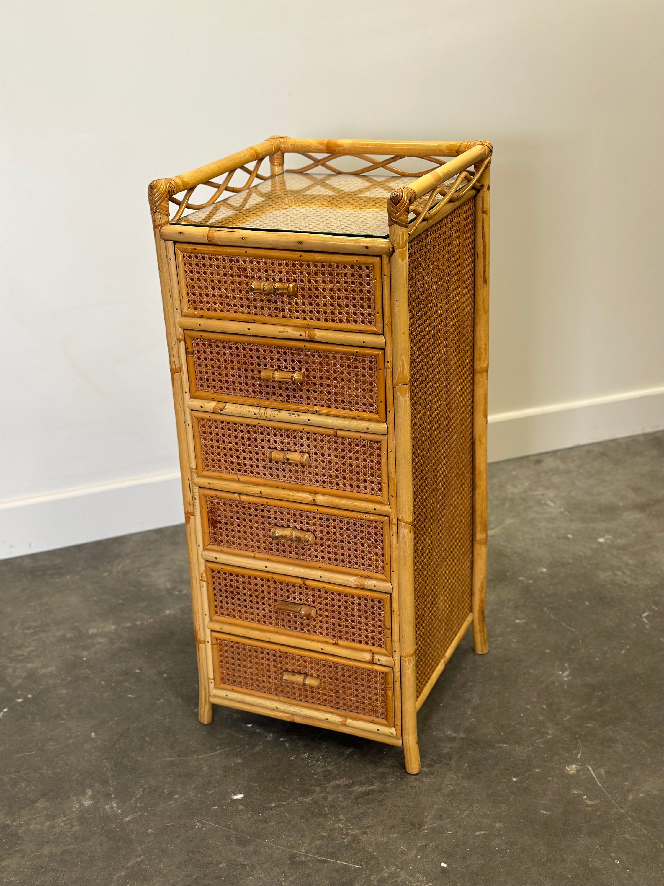 Mid-century Rattan Highboy / Tallboy Chest of Drawers by - Etsy