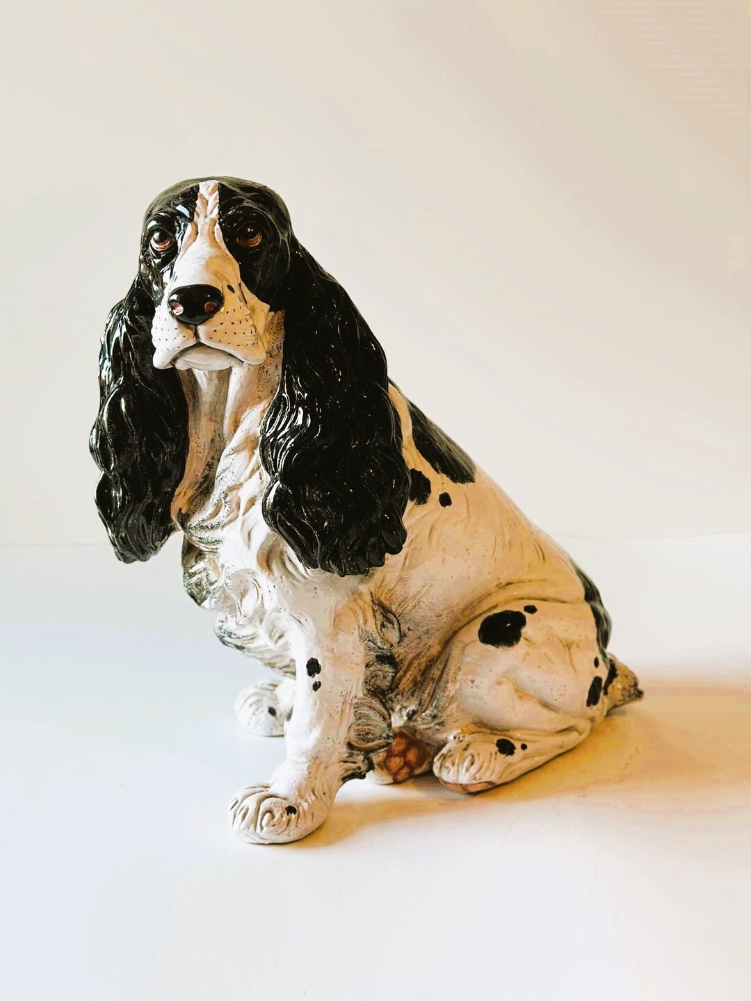 Vintage Italian Midcentury Black and White Ceramic Spaniel Dog ...