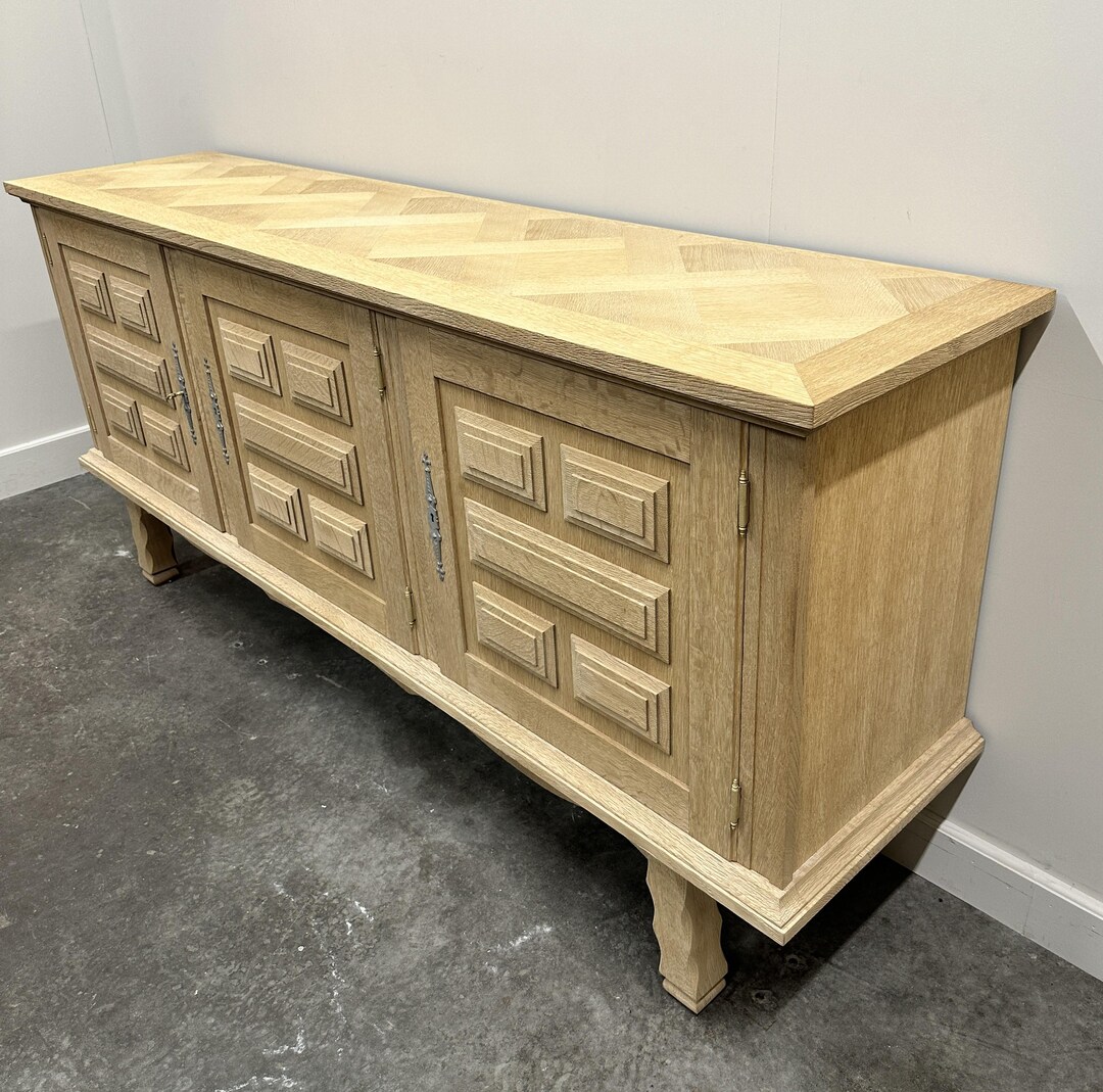 Vintage Sanded Oak Sideboard With Scalloped Compass Feet, 1960s. - Etsy