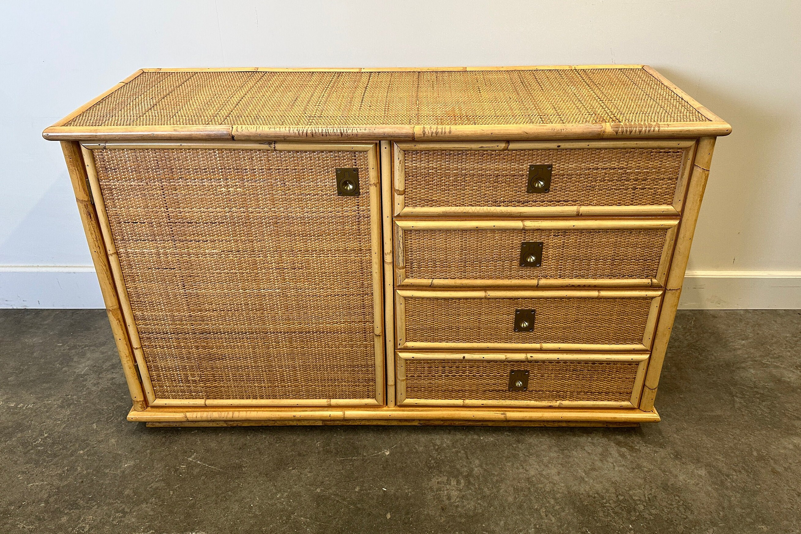 Midcentury Bamboo, Rattan and Brass Cabinet / Commode by Dal Vera ...