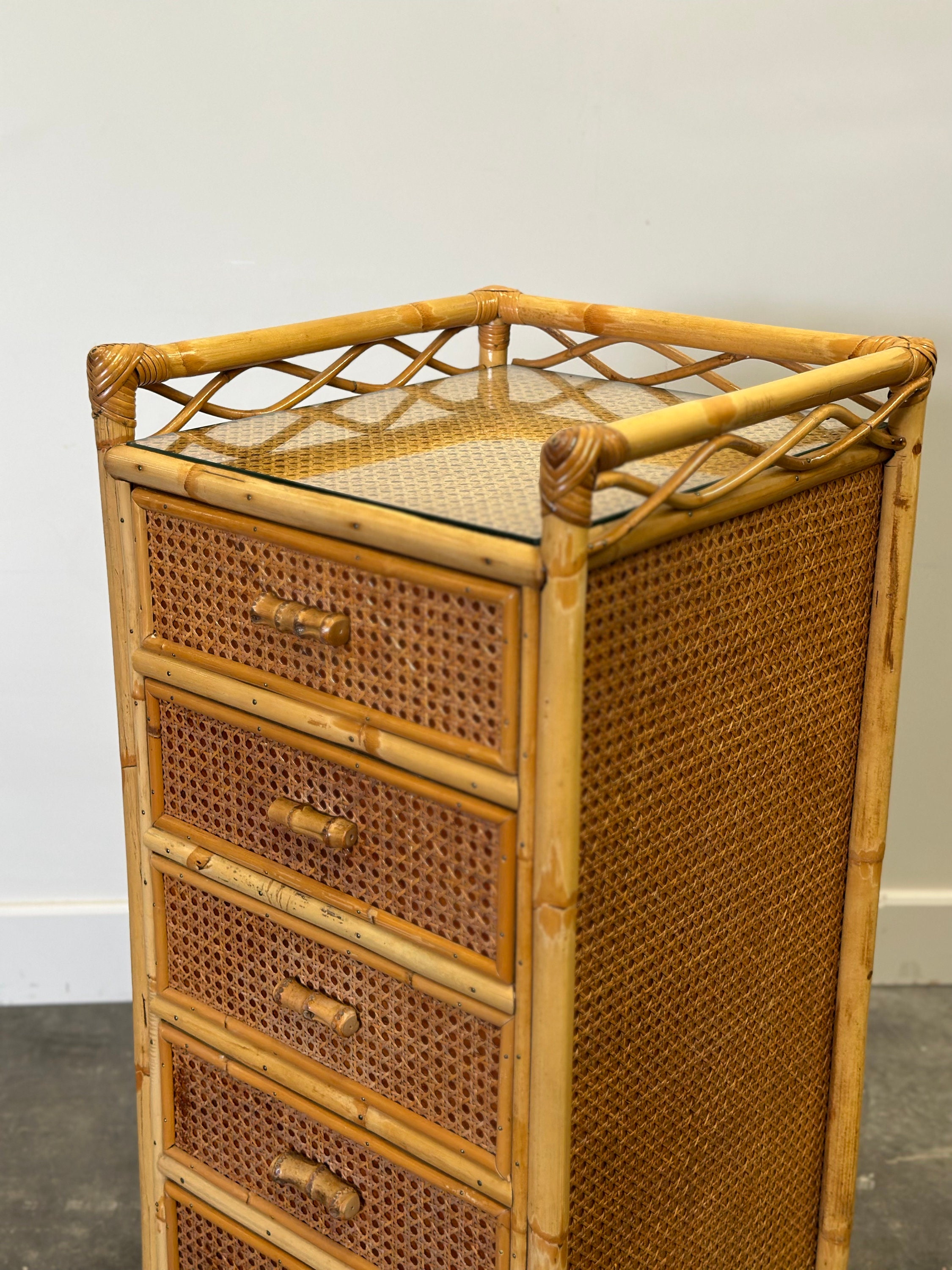 Mid-century Rattan Highboy / Tallboy Chest of Drawers by - Etsy