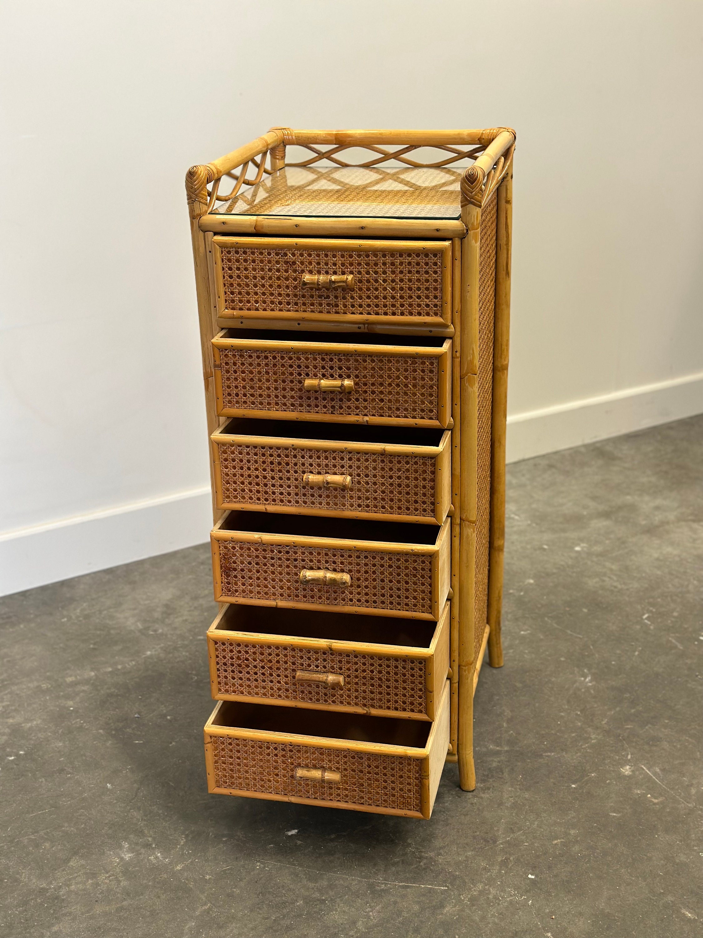 Mid-century Rattan Highboy / Tallboy Chest of Drawers by - Etsy