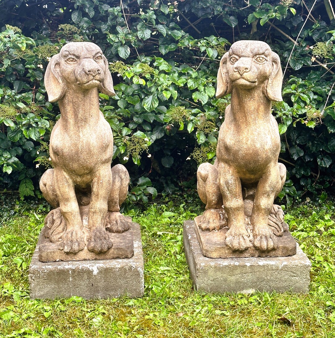 Pair of Very Large Limestone Dogs Statues, France 1940s. - Etsy