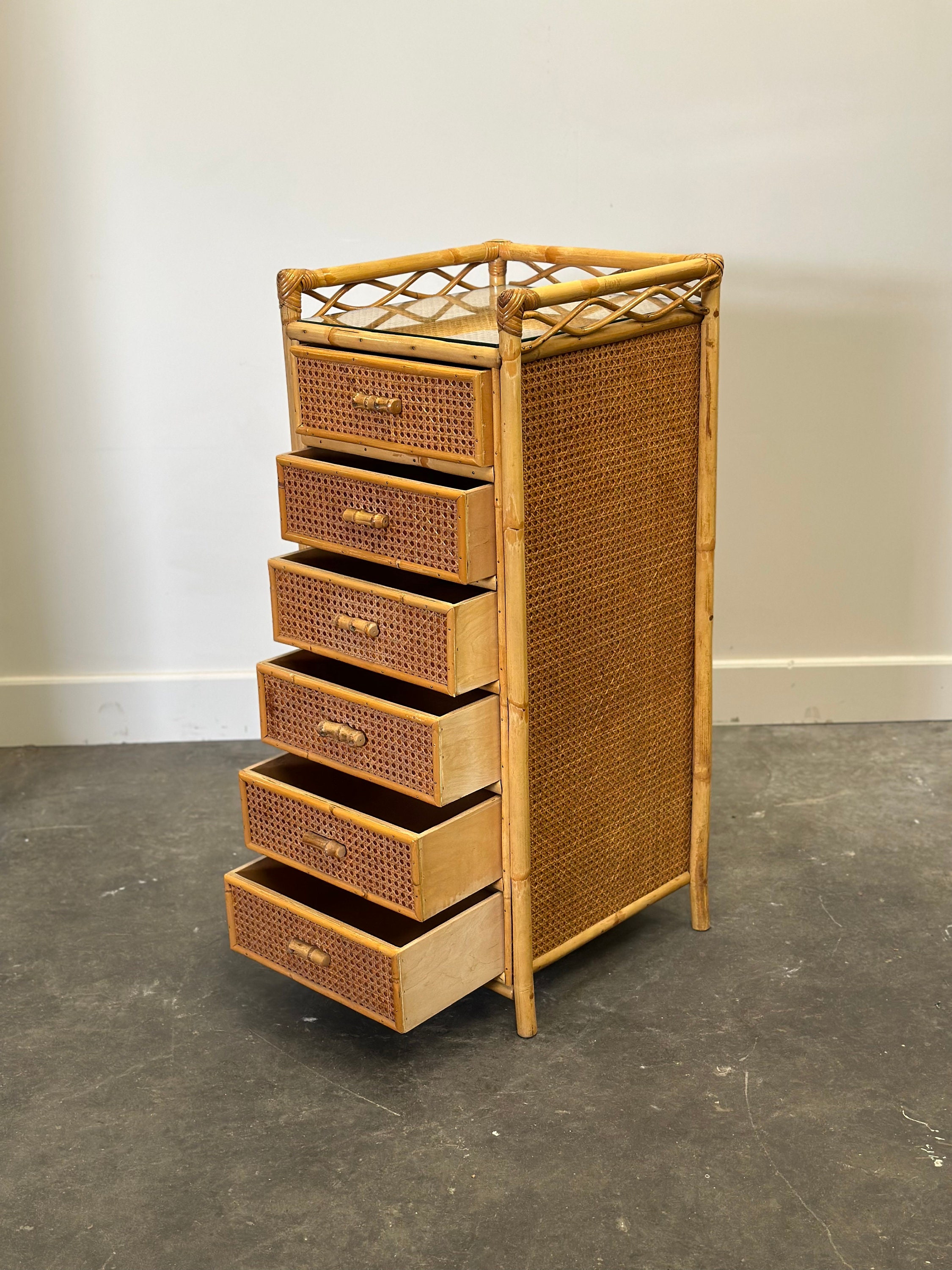 Mid-century Rattan Highboy / Tallboy Chest of Drawers by - Etsy