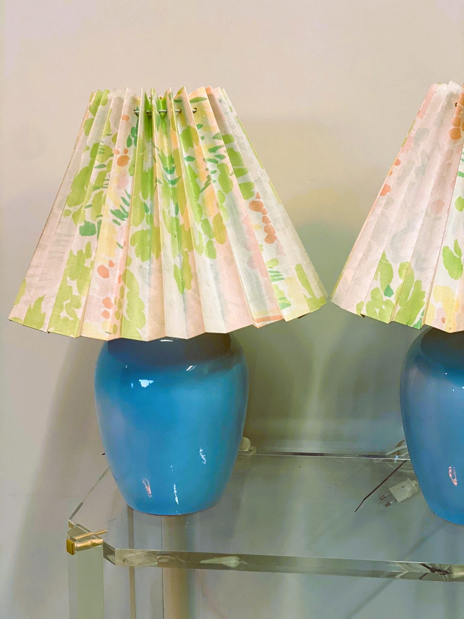 Vintage Pair of Blue Ceramic Table Lamps - Etsy