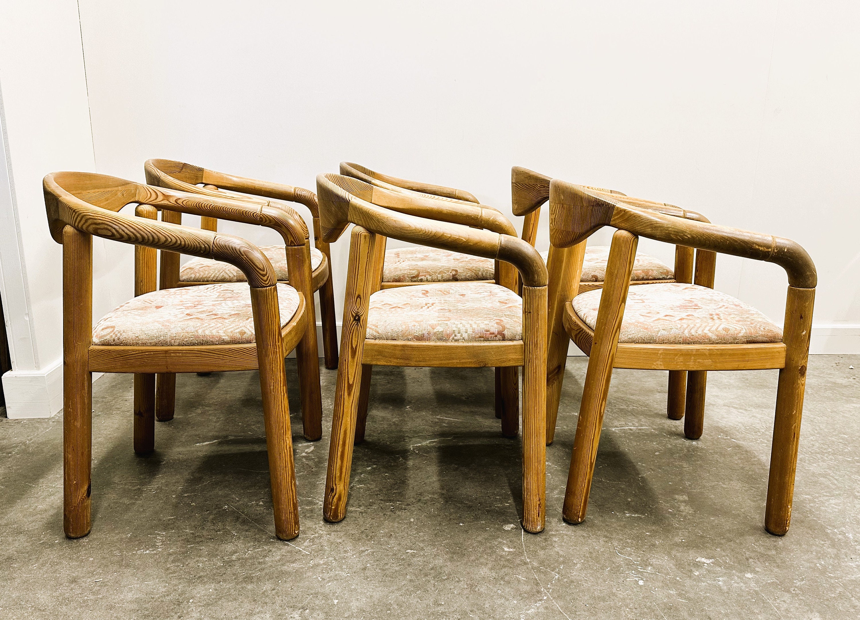Set of Six Rainer Daumiller Pine Wood Arm Chairs, 1970s. - Etsy