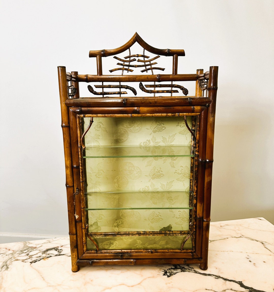 Antique Chinoiserie French Victorian Bamboo Small Vitrine/ Display ...