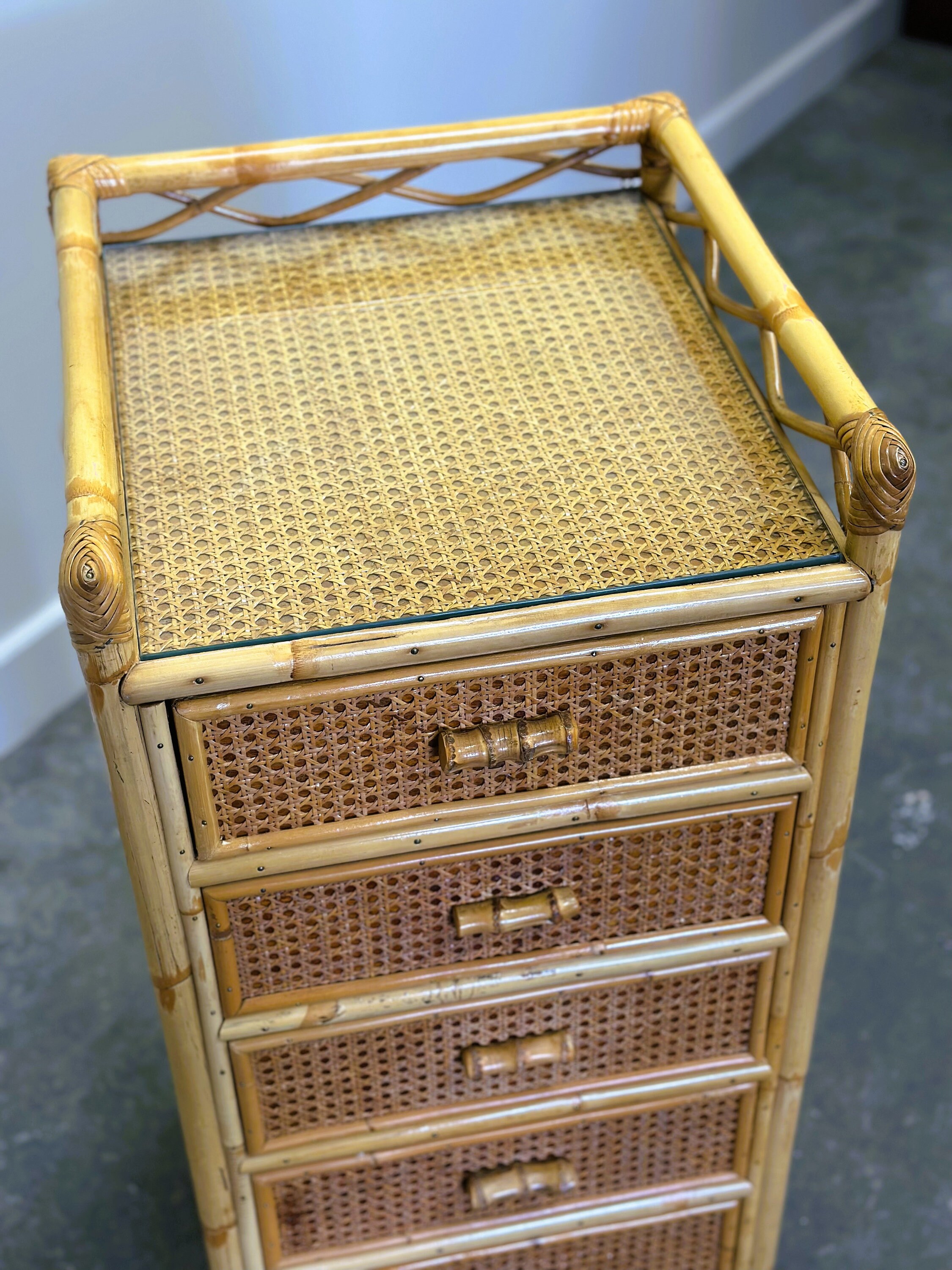 Mid-century Rattan Highboy / Tallboy Chest of Drawers by - Etsy