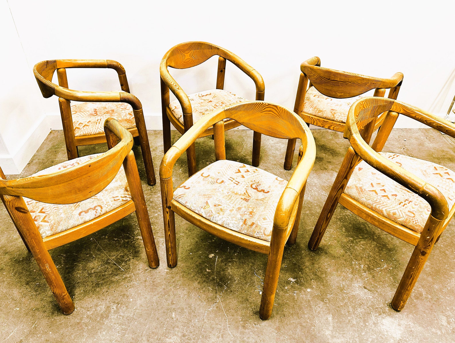 Set of Six Rainer Daumiller Pine Wood Arm Chairs, 1970s. - Etsy