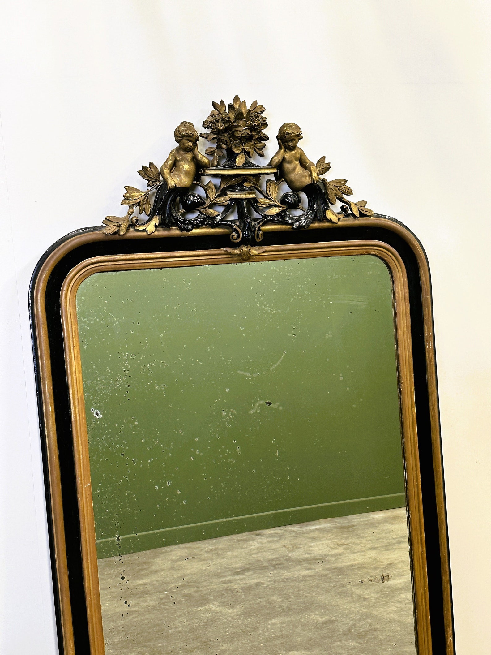 Antique 1800s Black and Gold Mirror With Cupid , France 1800s. - Etsy