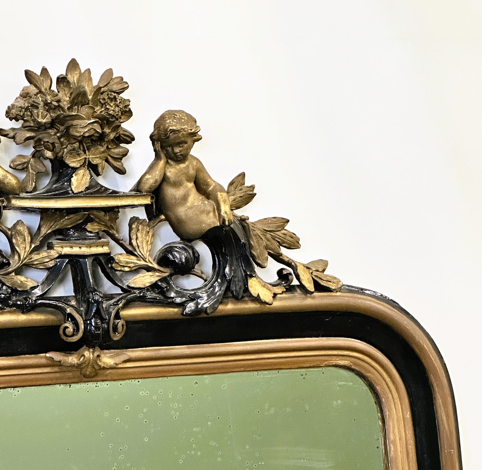 Antique 1800s Black and Gold Mirror With Cupid , France 1800s. - Etsy