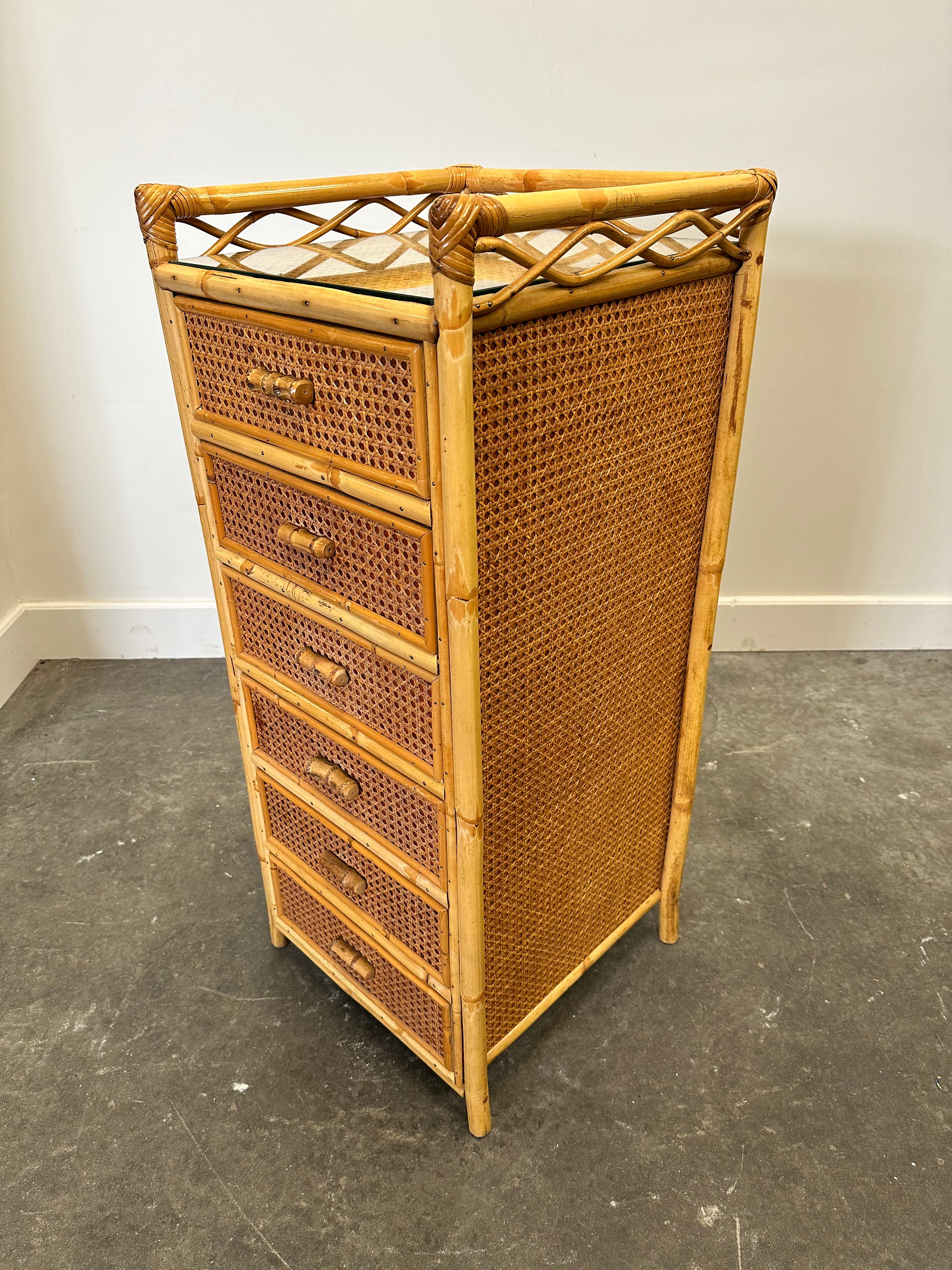 Mid-century Rattan Highboy / Tallboy Chest of Drawers by - Etsy