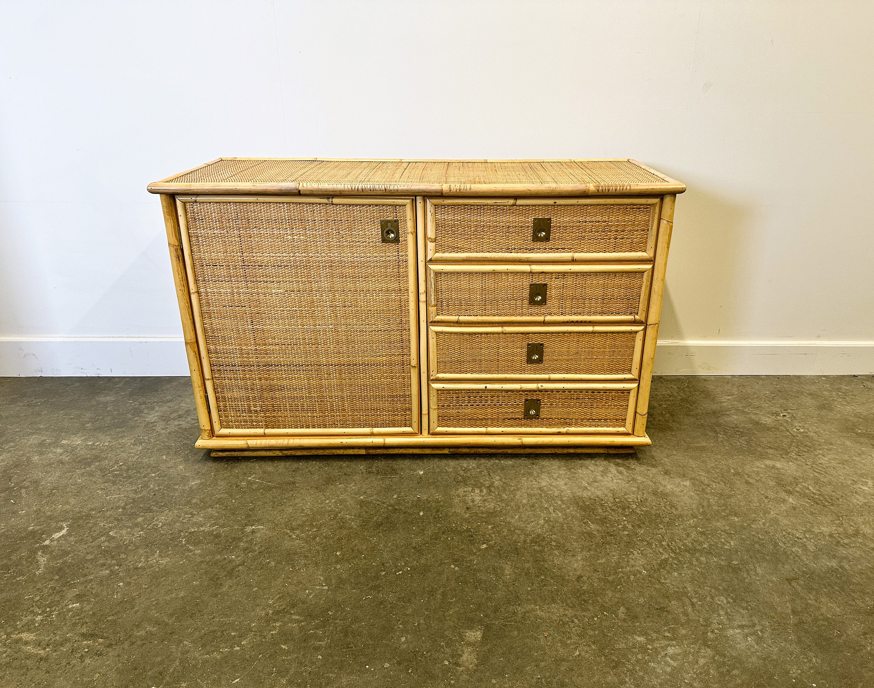 Midcentury Bamboo, Rattan and Brass Cabinet / Commode by Dal Vera ...