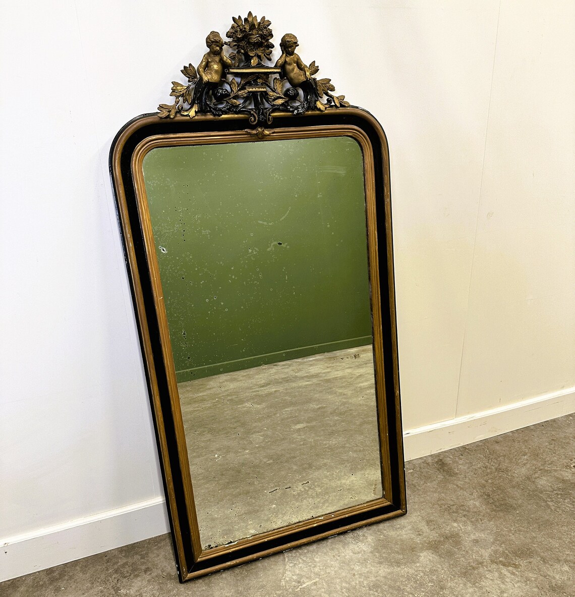 Antique 1800s Black and Gold Mirror With Cupid , France 1800s. - Etsy