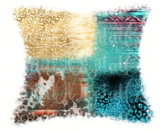 Aztec Turquoise Glitter Cowhide Background Png Sublimation Design ...