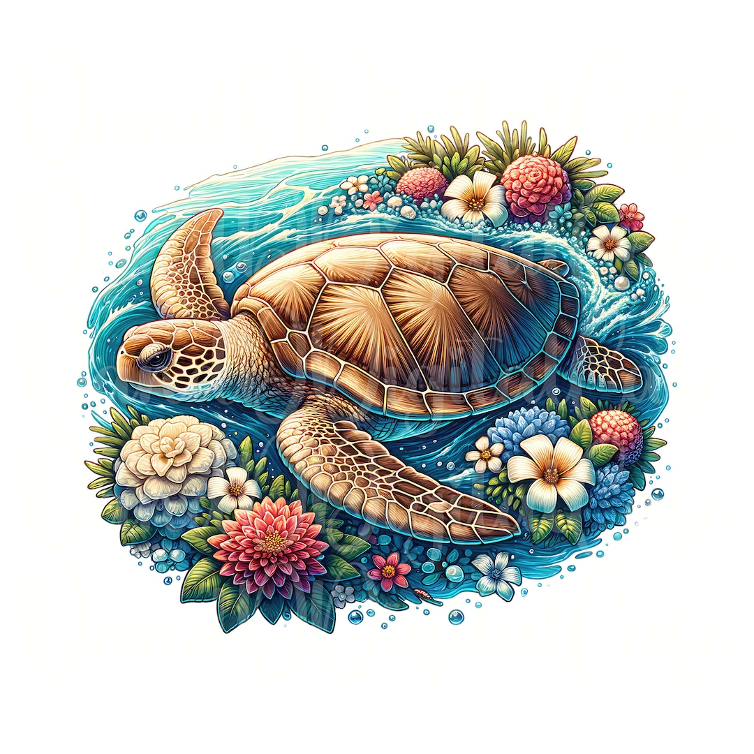Sea Turtle Flowers Beach Pngsublimation Design, Turtle Png,sea Animal ...