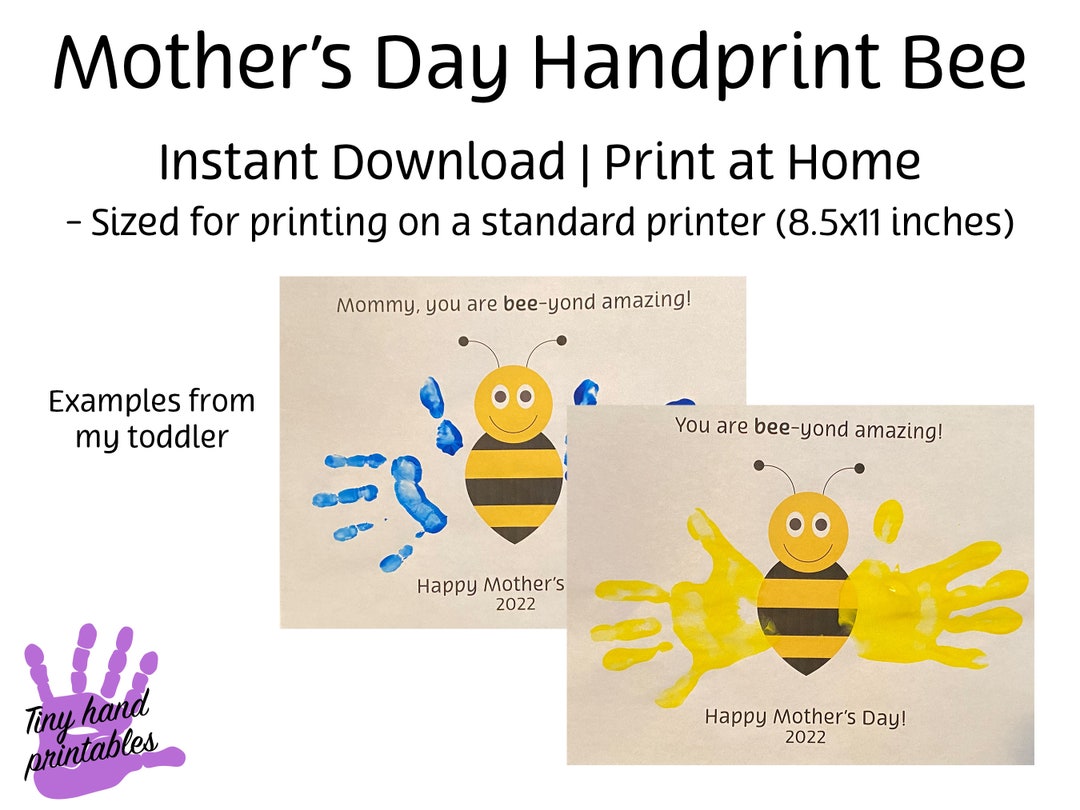 Mother's Day Handprint Craft Bee Instant Download Print at Home Toddler ...