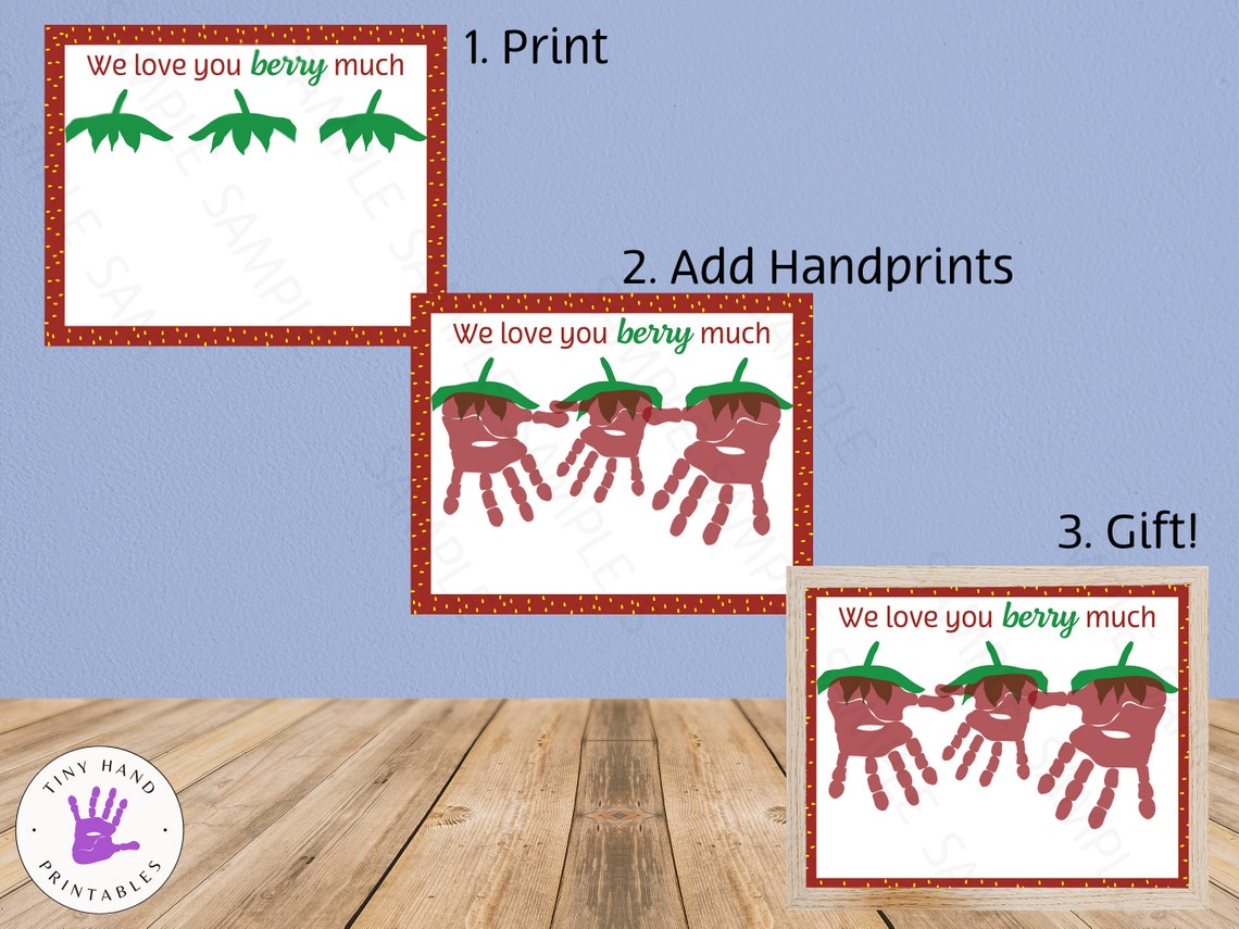 Strawberry Handprint Keepsake From Three Kids Instant Download 8x10 ...