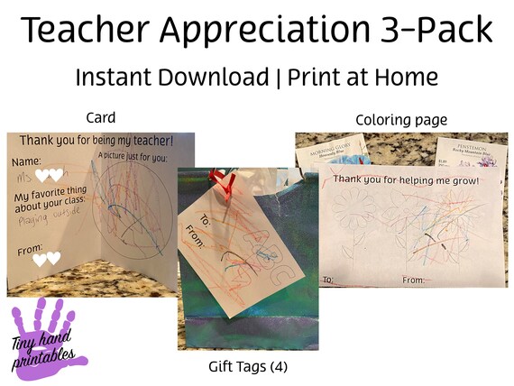 Teacher Appreciation Gift Pack Gift Tags Card and Coloring | Etsy