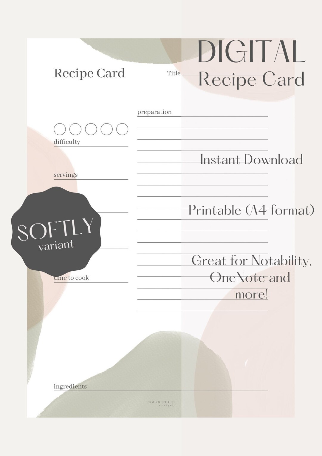Recipe Card, Instant Download, Printable, PDF - Recipe Card, Instant ...