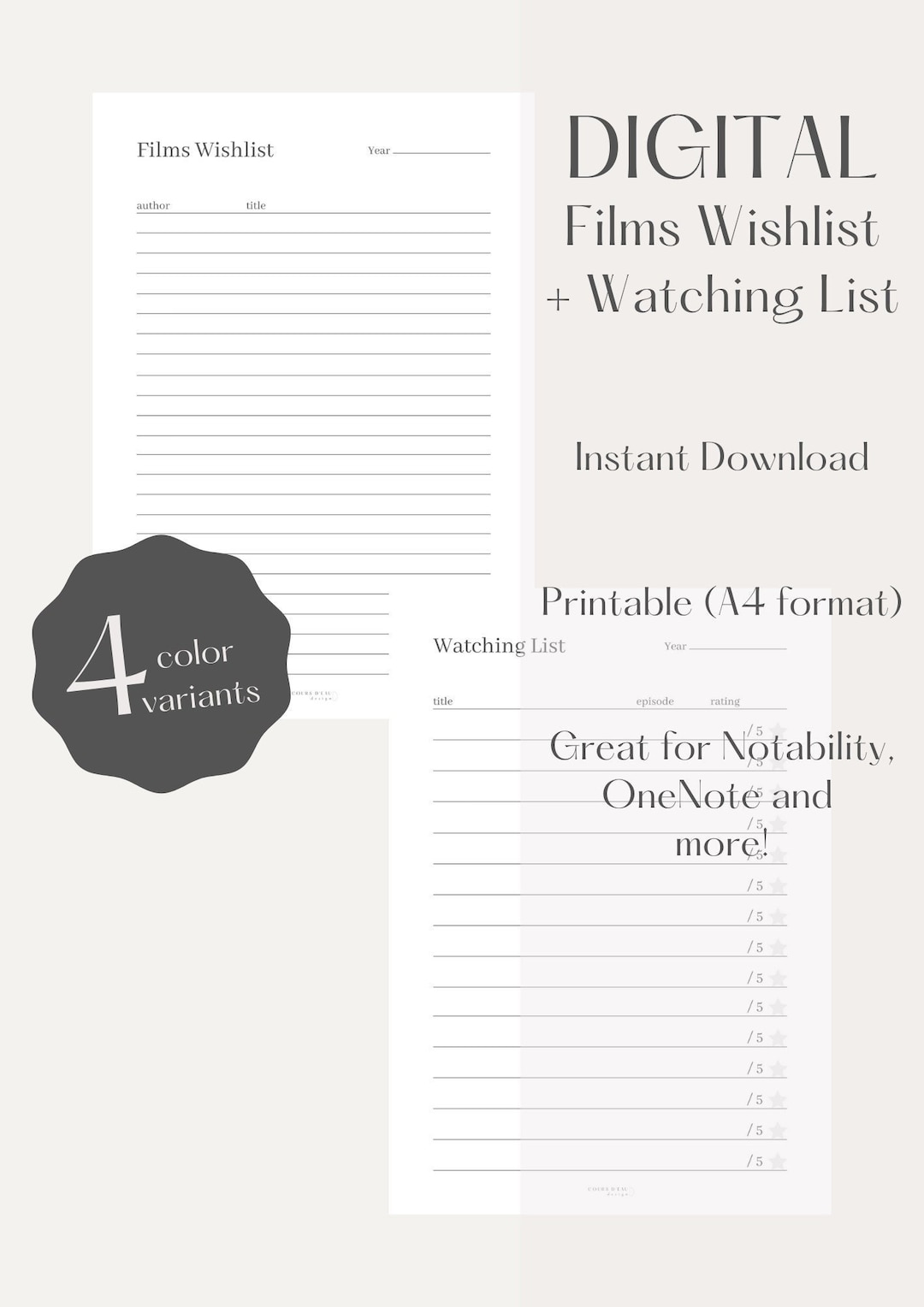Films Wishlist, Watching List, Instant Download, Printable, PDF - Film ...
