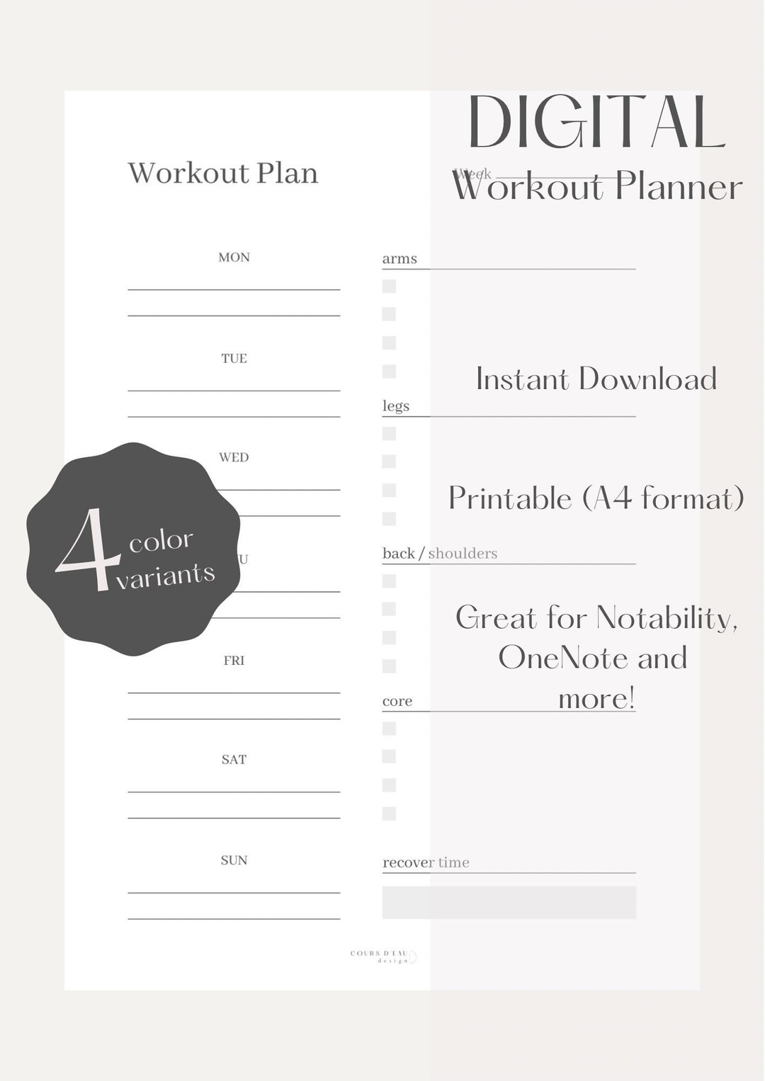 Workout Planner, Instant Download, Printable, PDF - Pianificatore ...