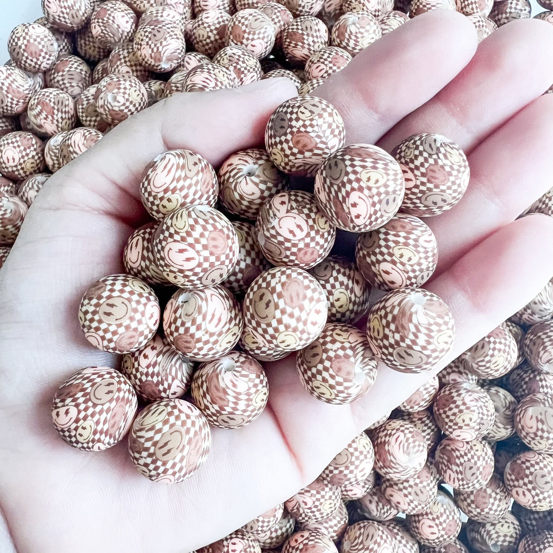 15mm Checkered Smile Silicone Print Beads pack of 10 - Etsy